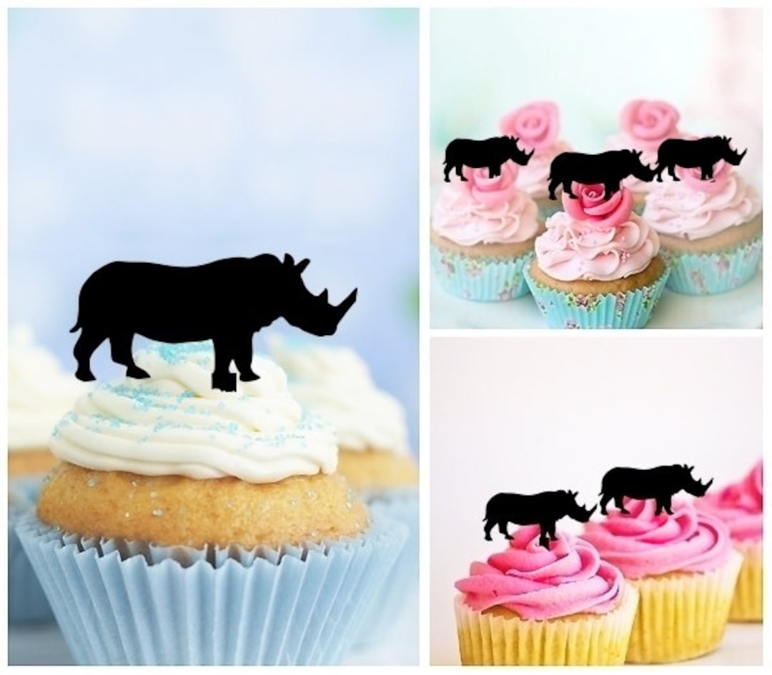 Rhino Rhinoceros Party Wedding Birthday Acrylic Cupcake Toppers Decor ...