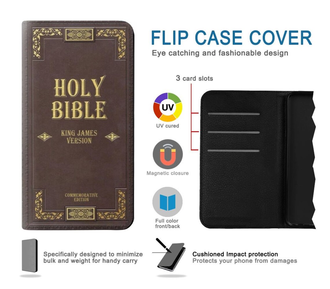 Holy Bible Cover King James Version Hard & Leather Flip Case | Etsy