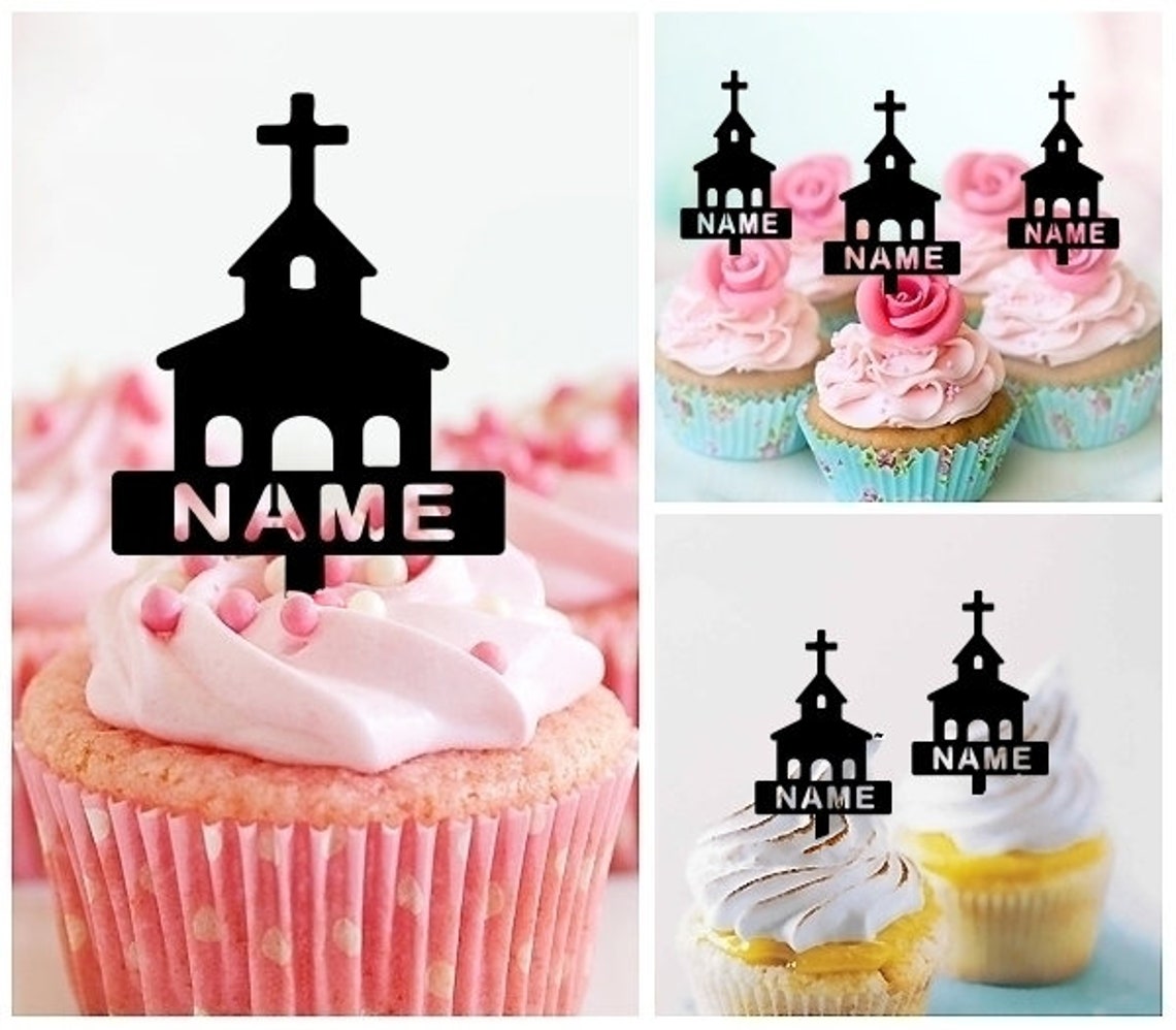 Christian Church Party Wedding Birthday Acrylic Cupcake Toppers Decor ...