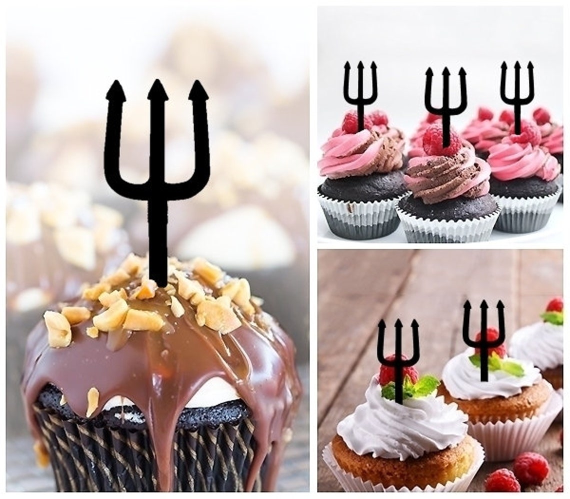 Devil Pitchfork Trident Party Wedding Birthday Acrylic Cupcake Toppers ...