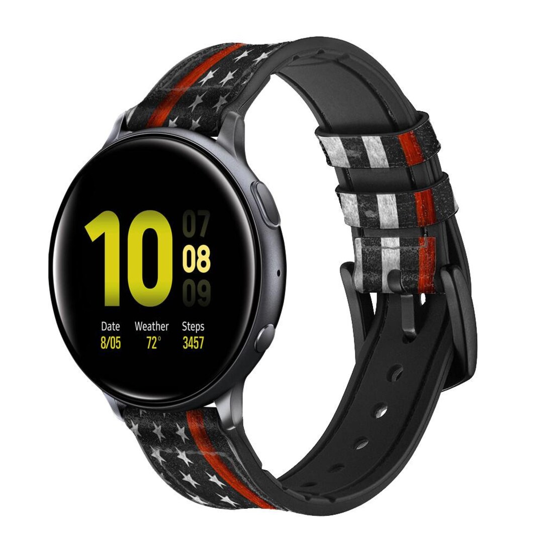 Firefighter Thin Red Line Flag Leather & Silicone Smart Watch Band ...