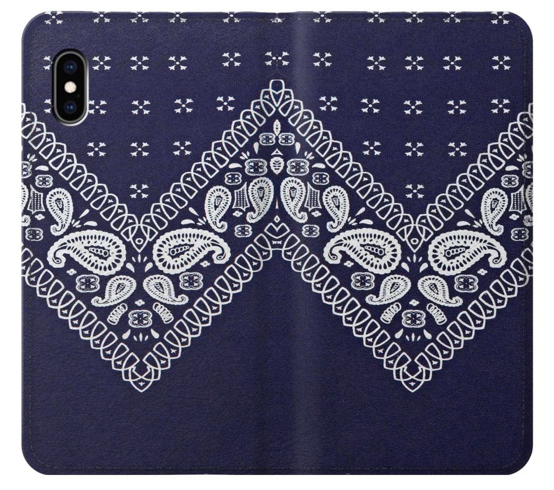 Navy Blue Bandana Pattern Hard & Leather Flip Case Iphone 14 - Etsy