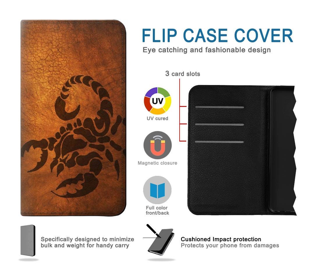 Scorpion Tattoo Hard & Leather Flip Case iPhone 17 Pro Max Air Samsung ...
