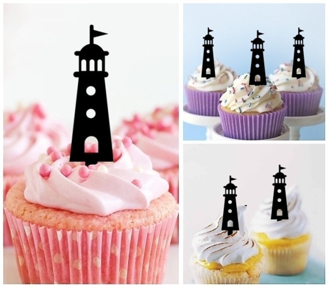 Lighthouse Party Wedding Birthday Acrylic Cupcake Toppers Decor 10 Pcs ...