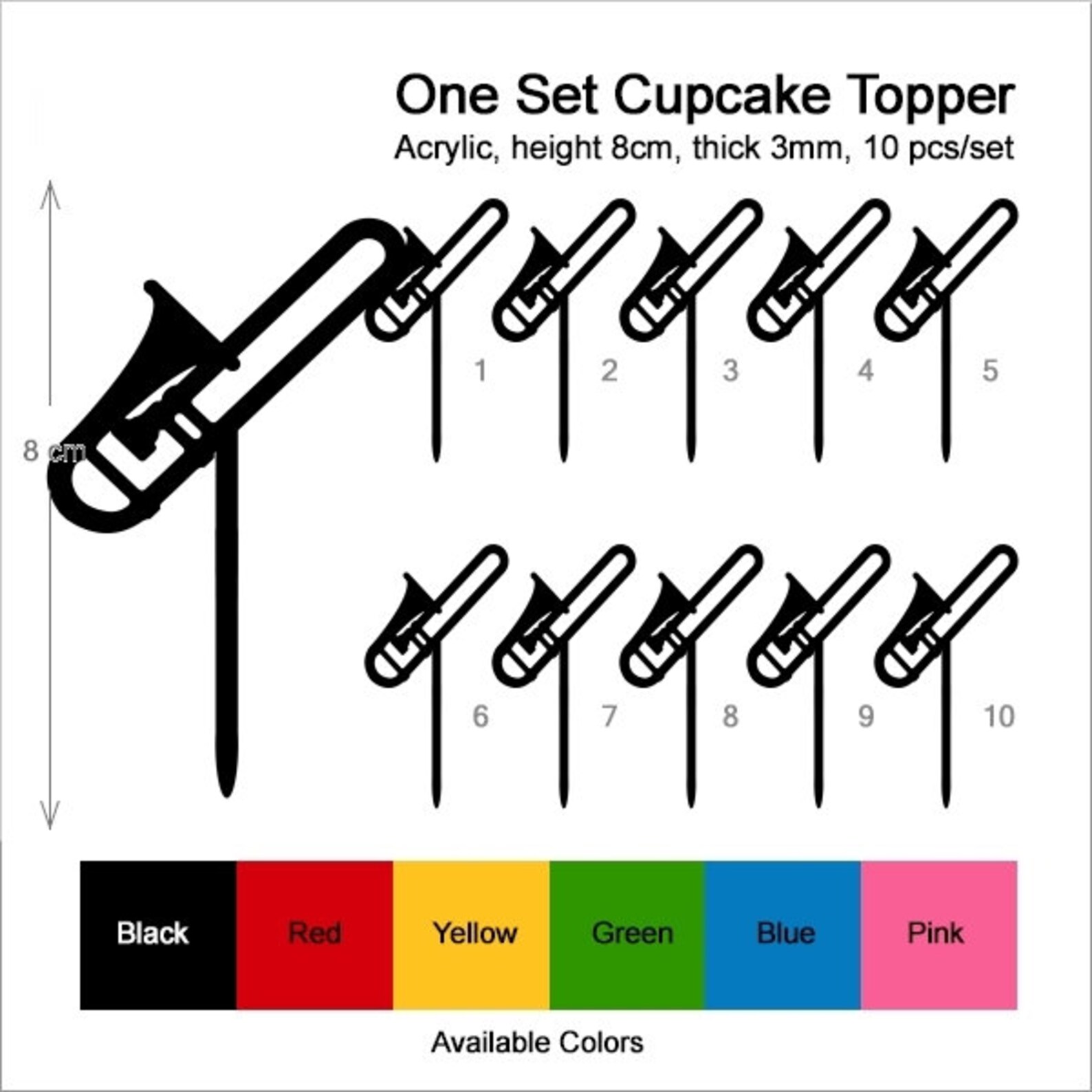 Trombone Music Instrument Party Wedding Birthday Acrylic Cupcake ...