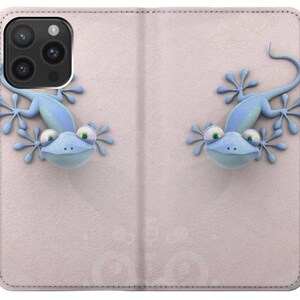 Funny Gecko Lizard Hard & Leather Flip Case iPhone 16 Pro Max Plus ...