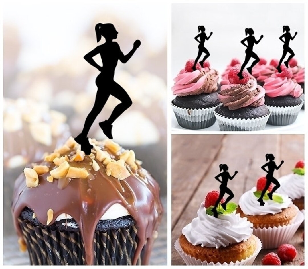 Running Female Jogging Girl Party Wedding Birthday Acrylic Cupcake ...
