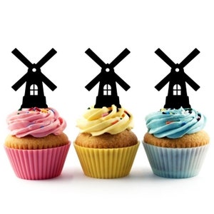 Windmill Holland Dutch Party Wedding Birthday Acrylic Cupcake Toppers ...