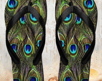 Peacock Flip Flops - Etsy
