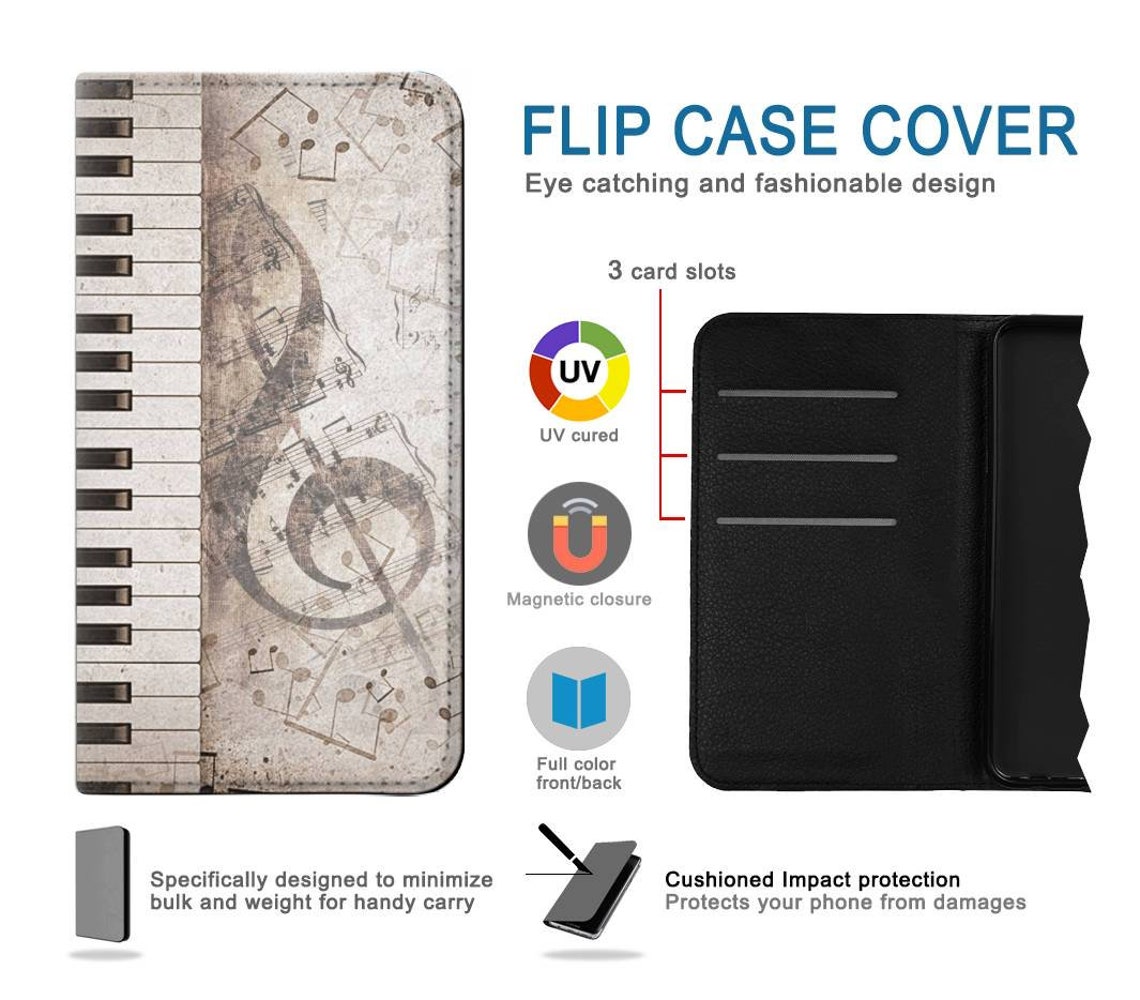 Music Note Hard & Leather Flip Case iPhone 17 Pro Max Air Samsung ...