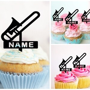 Trombone Music Instrument Party Wedding Birthday Acrylic Cupcake ...