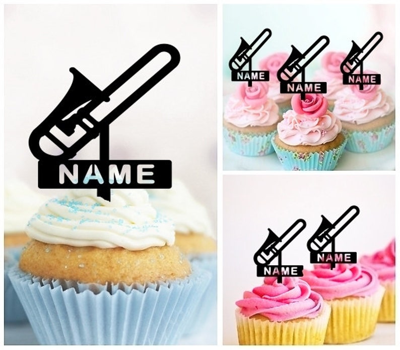 Trombone Music Instrument Party Wedding Birthday Acrylic Cupcake ...