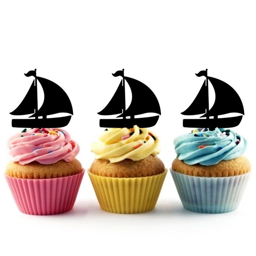 Sailing Yacht Boat Party Wedding Birthday Acrylic Cupcake Toppers Decor ...