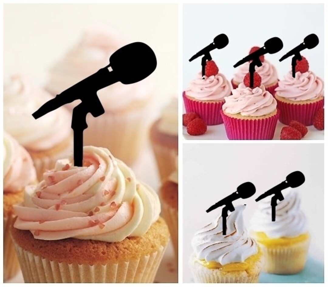 Microphone Party Wedding Birthday Acrylic Cupcake Toppers Decor 10 Pcs ...