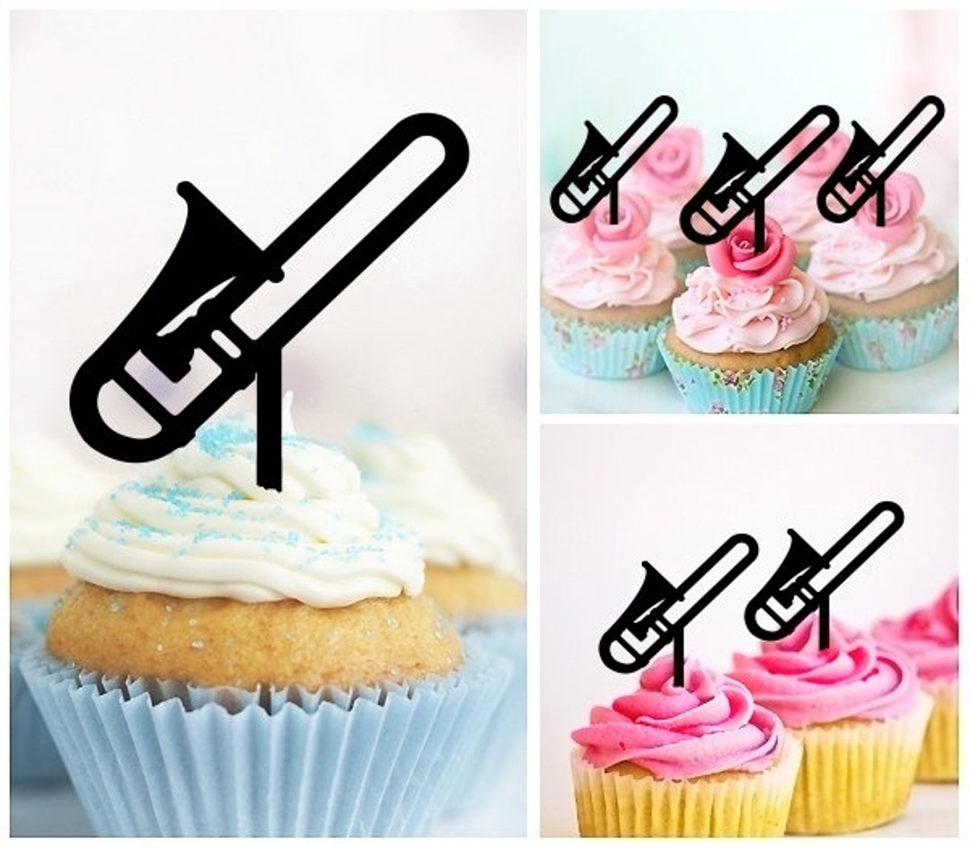 Trombone Music Instrument Party Wedding Birthday Acrylic Cupcake ...