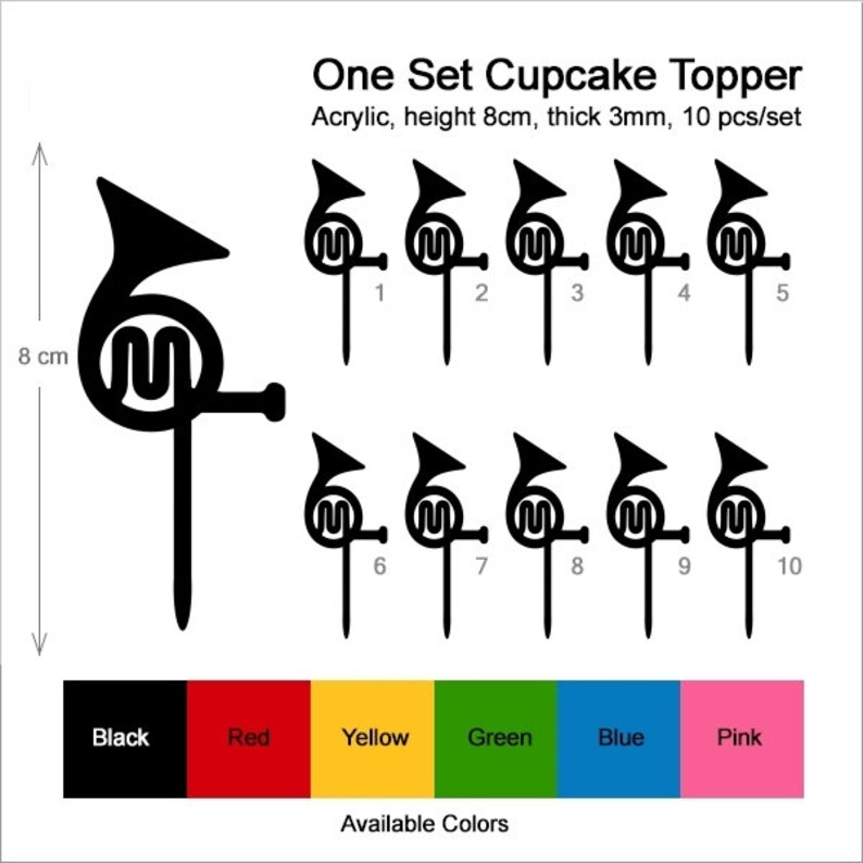 French Horn Music Instrument Party Wedding Birthday Acrylic Cupcake ...