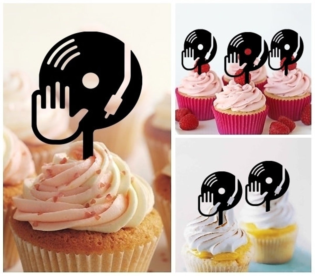 DJ Mix Record Player Party Wedding Birthday Acrylic Cupcake Toppers ...