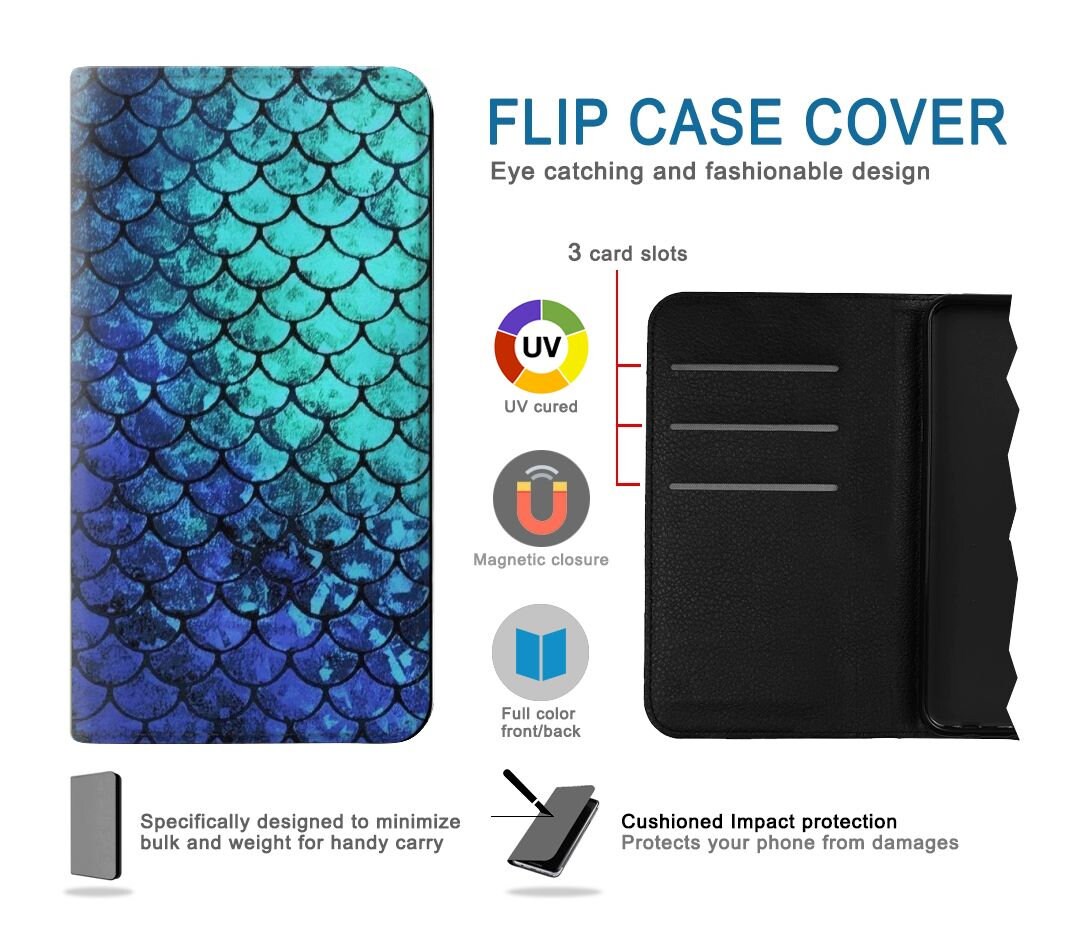 Blue Sea Mermaid Fish Scale Hard & Leather Flip Case Huawei LG - Etsy