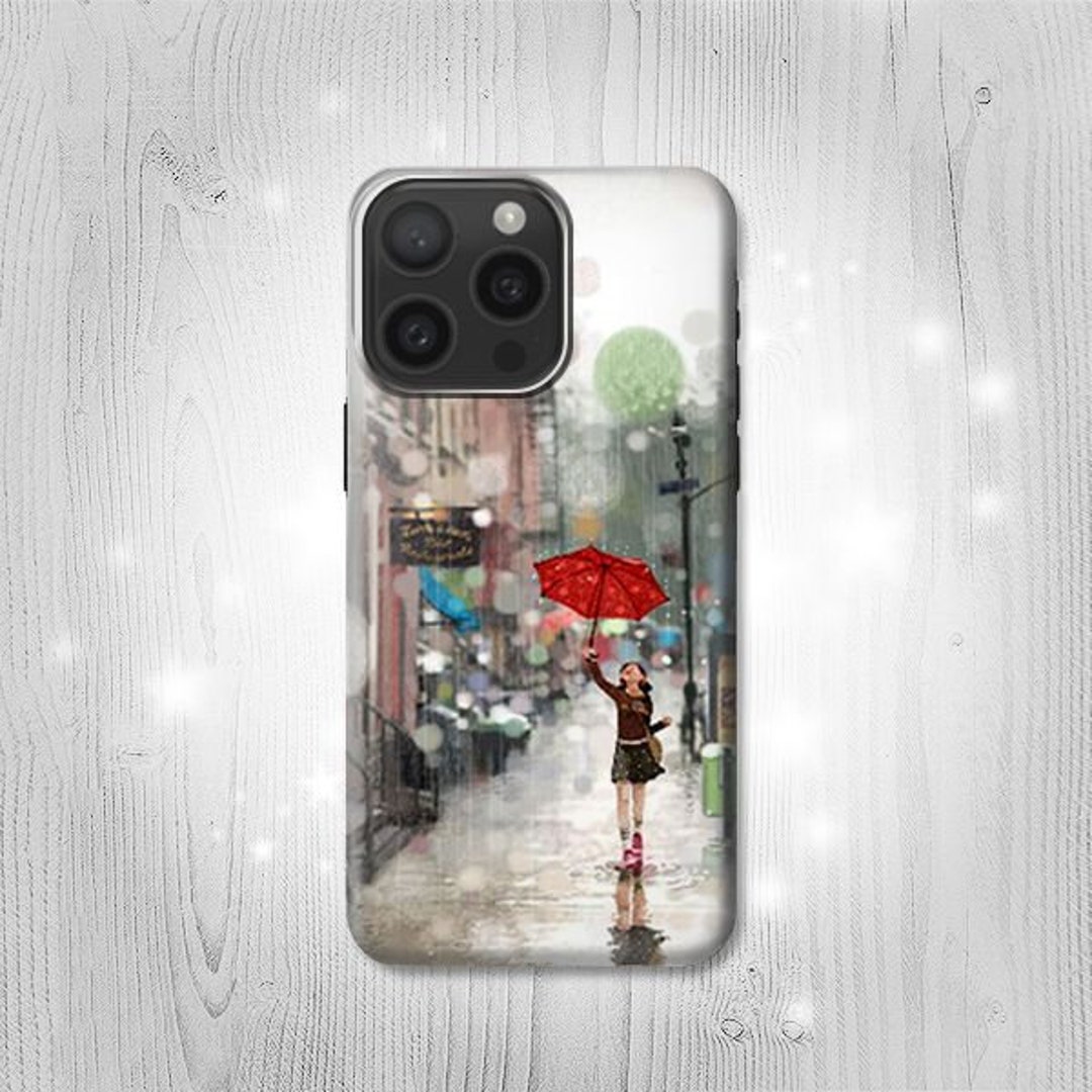 Girl in the Rain Rainy Day Hard & Leather Flip Case iPhone 17 Pro Max ...