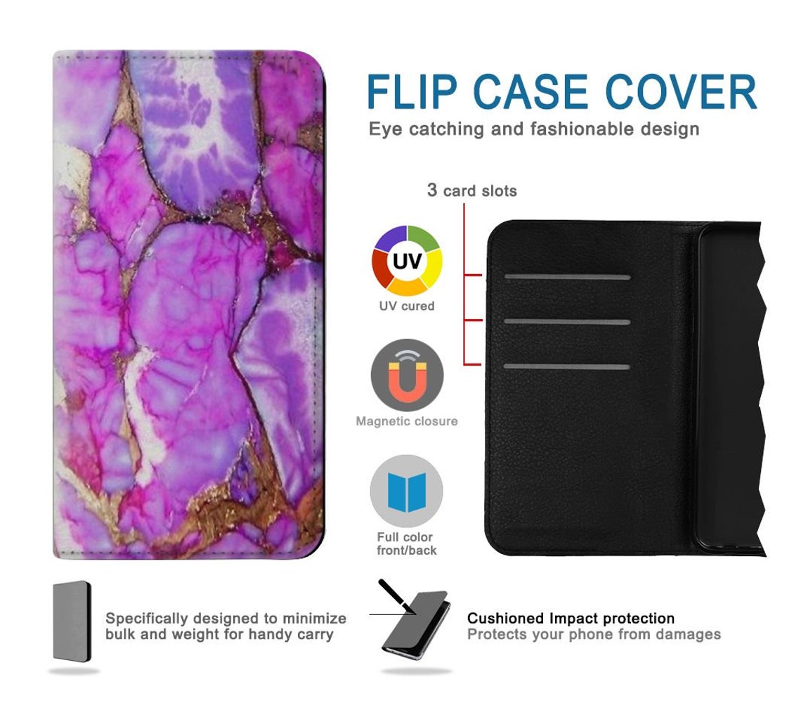 Purple Turquoise Stone Hard & Leather Flip Case Iphone 14 Pro - Etsy