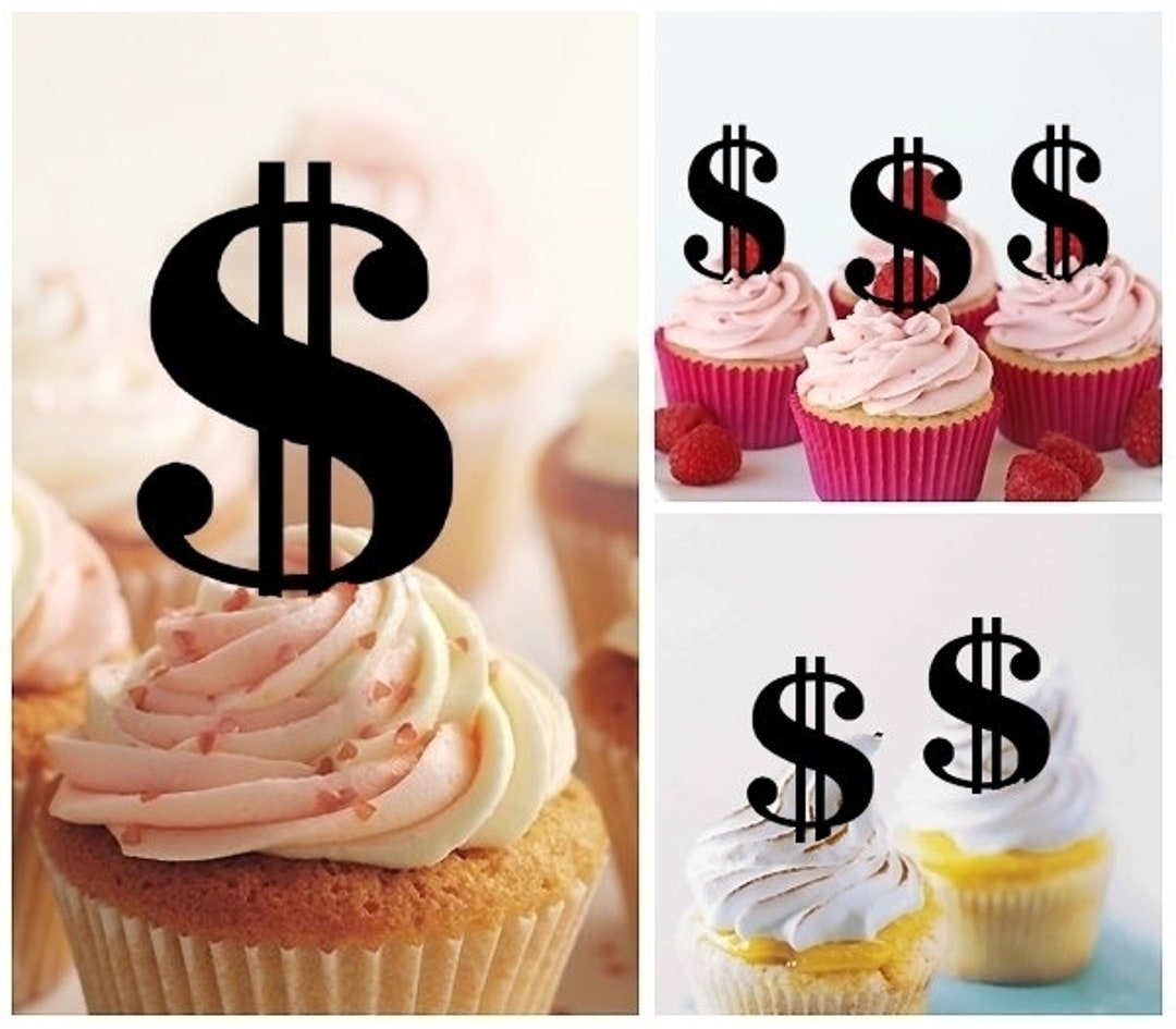 Money Dollar Sign Party Wedding Birthday Acrylic Cupcake Toppers Decor ...