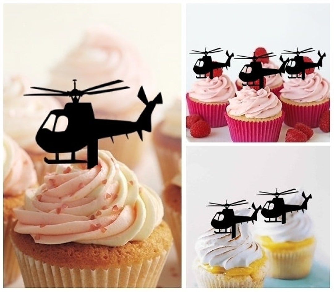 Helicopter Party Wedding Birthday Acrylic Cupcake Toppers Decor 10 Pcs ...