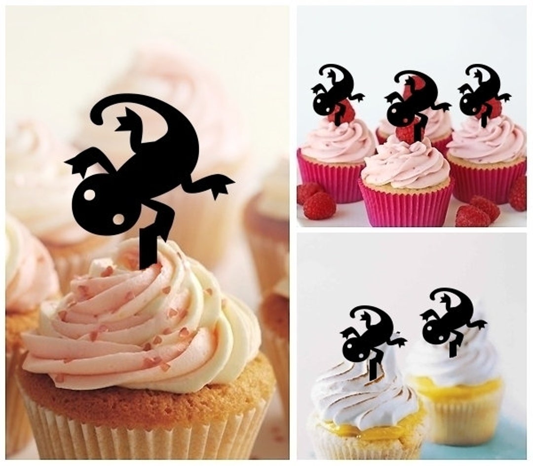 Halloween Gekko Lizard Party Wedding Birthday Acrylic Cupcake Toppers ...