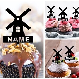 Windmill Holland Dutch Party Wedding Birthday Acrylic Cupcake Toppers ...