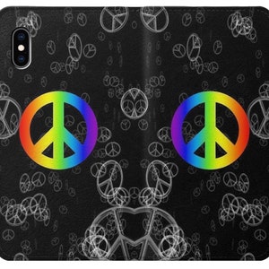 Peace Sign Hard & Leather Flip Case Iphone 14 Pro Max Plus - Etsy