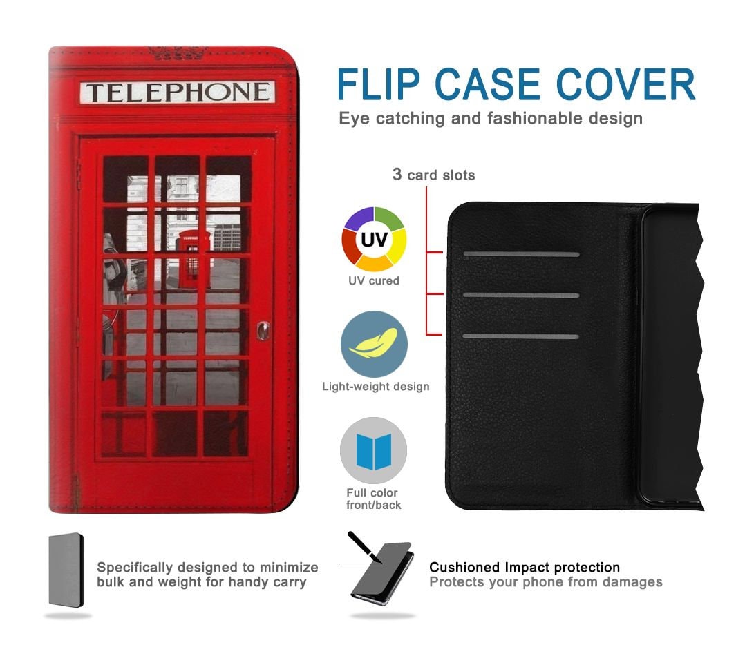 Classic British Telephone Box Hard & Leather Flip Case Huawei Motorola ...