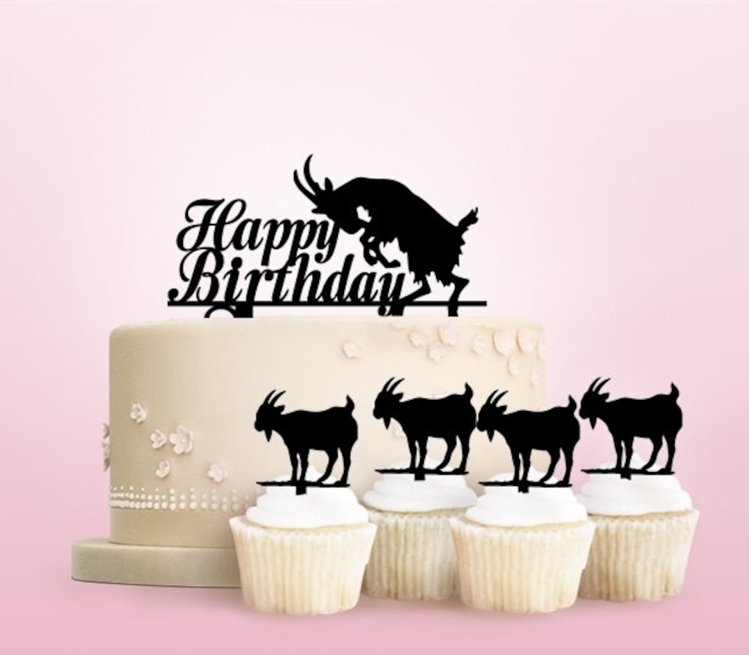 Happy Birthday Goat Party Wedding Birthday Acrylic Cake Topper Cupcake ...