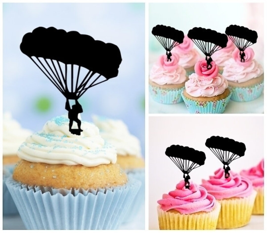 Skydiving Party Wedding Birthday Acrylic Cupcake Toppers Decor 10 Pcs ...