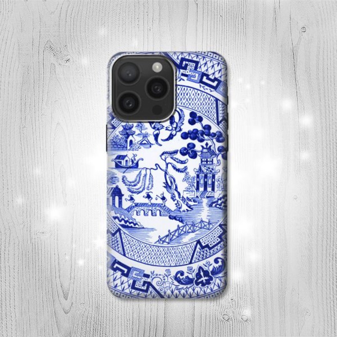 Willow Pattern Graphic Hard & Leather Flip Case iPhone 17 Pro Max Air ...