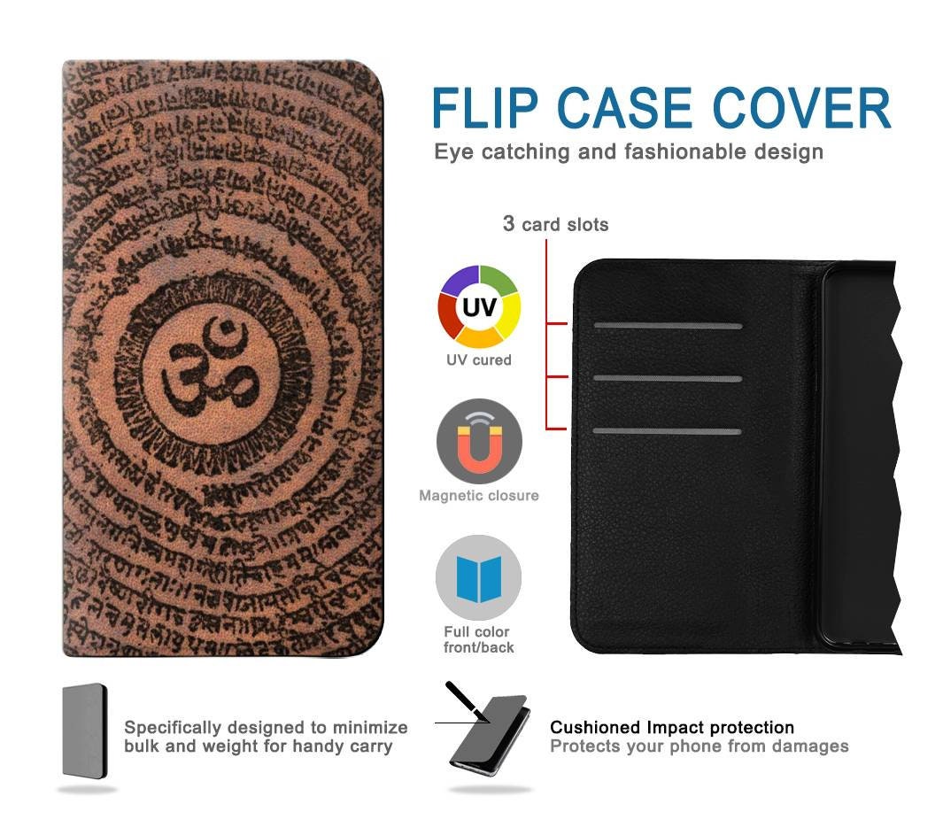 Om Symbol Tattoo Hard & Leather Flip Case iPhone 17 Pro Max Air Samsung ...