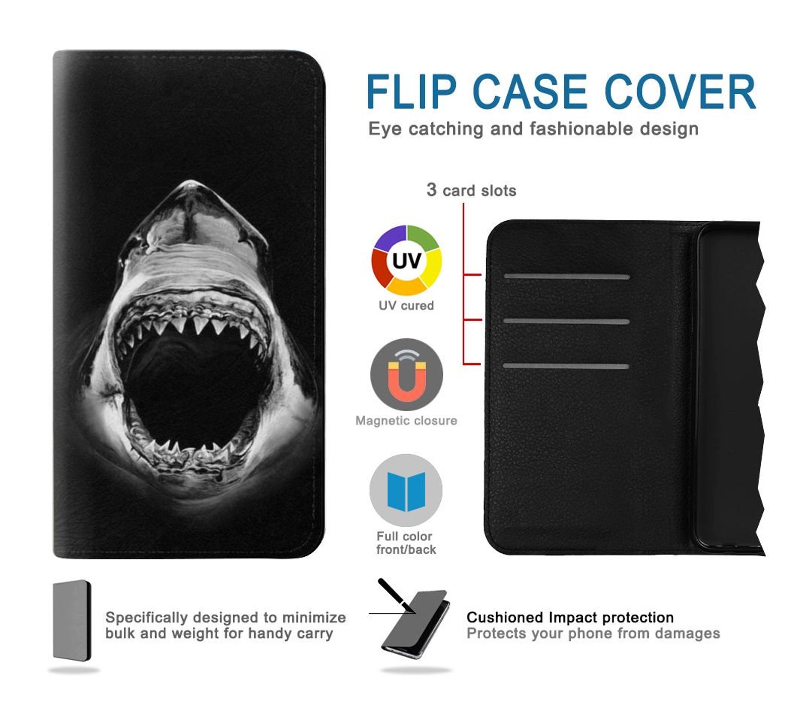 Great White Shark Hard & Leather Flip Case Iphone 14 Pro Max - Etsy