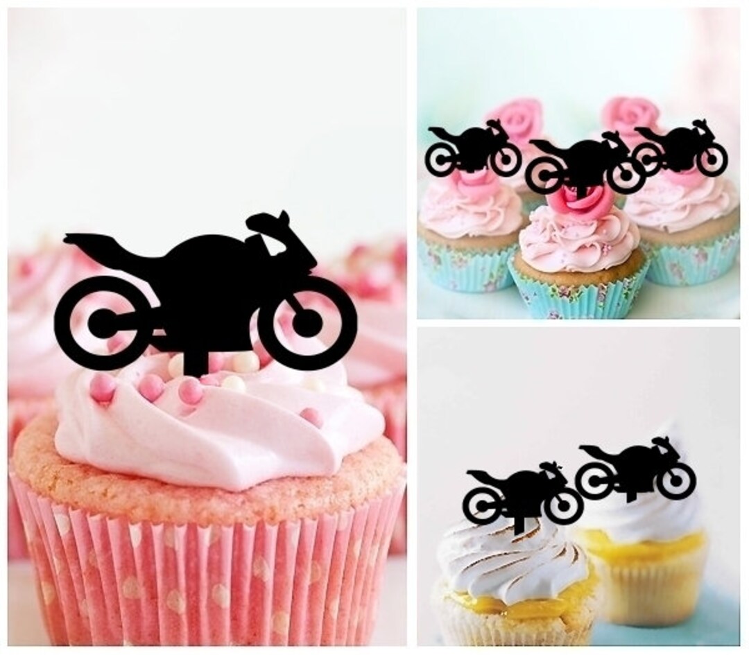 Motorbike Motorcycles Party Wedding Birthday Acrylic Cupcake Toppers ...