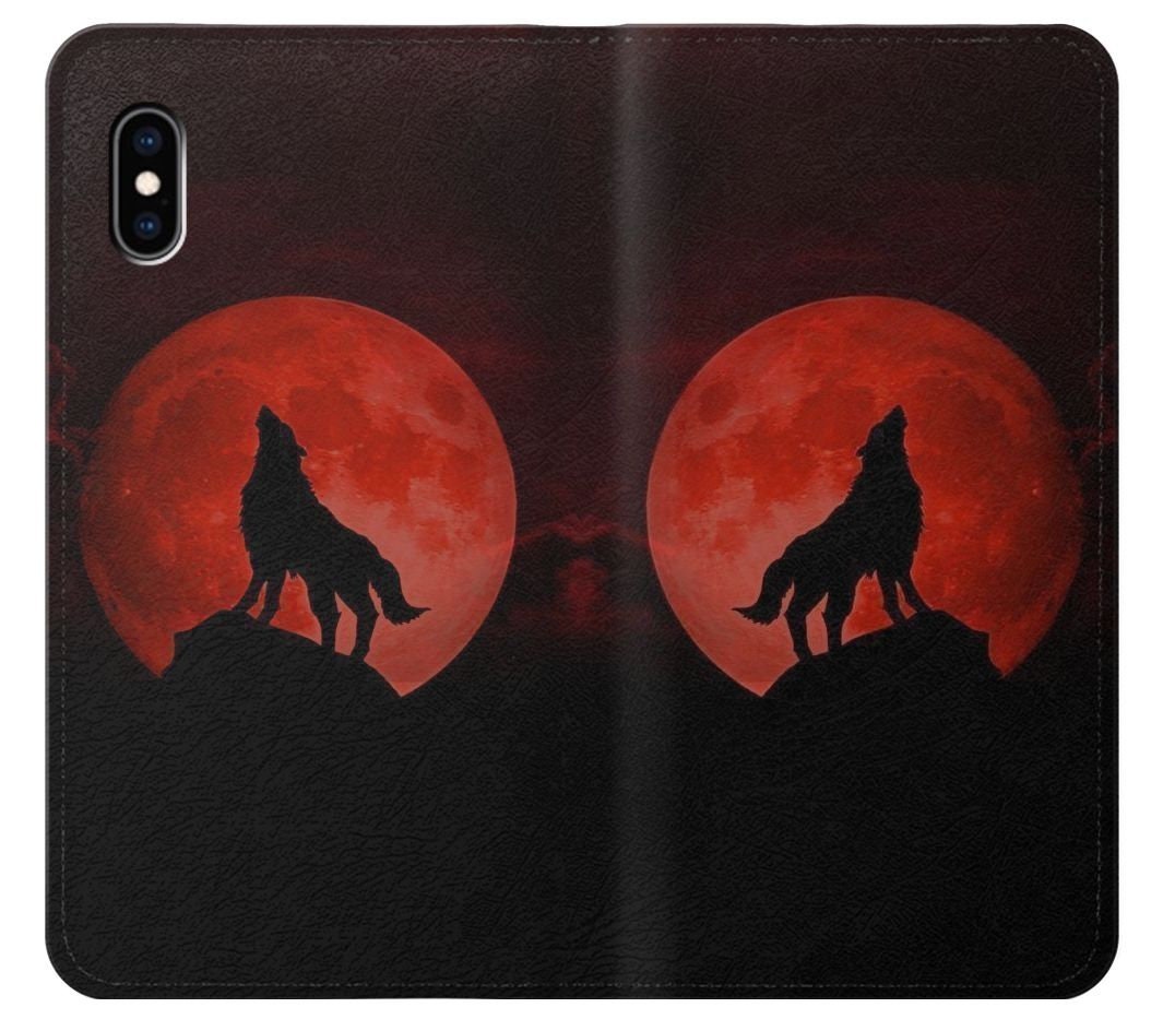 Wolf Howling Red Moon Hard & Leather Flip Case Iphone 14 Pro - Etsy
