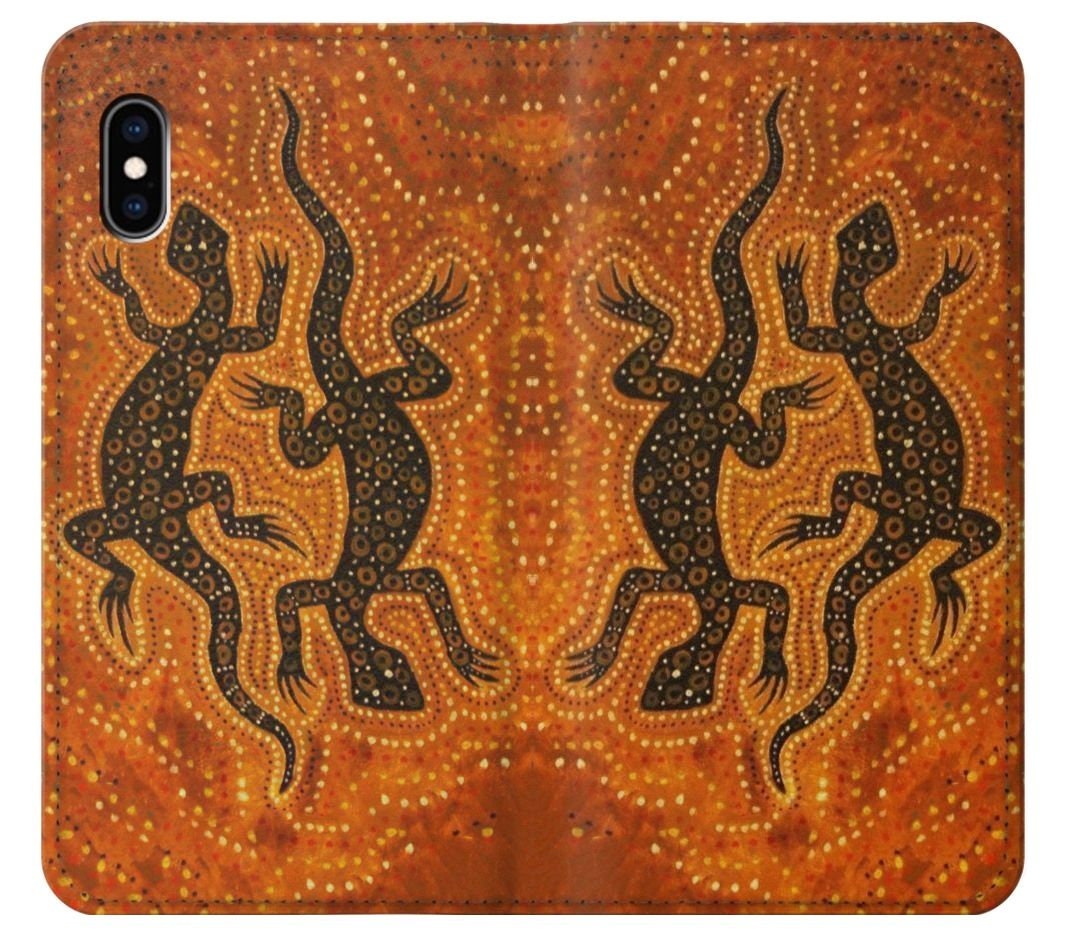 Lizard Aboriginal Art Hard & Leather Flip Case Iphone 14 Pro - Etsy