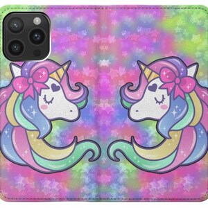 Pastel Unicorn Hard & Leather Flip Case iPhone 16 Pro Max Plus Samsung ...