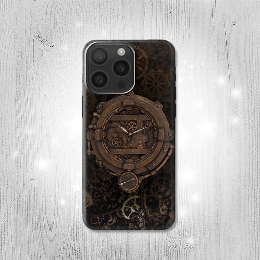 Steampunk Clock Gear Hard & Leather Flip Case iPhone 16 Pro Max Plus ...