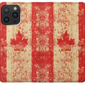Canada Flag Old Vintage Hard & Leather Flip Case iPhone 17 Pro Max Air ...