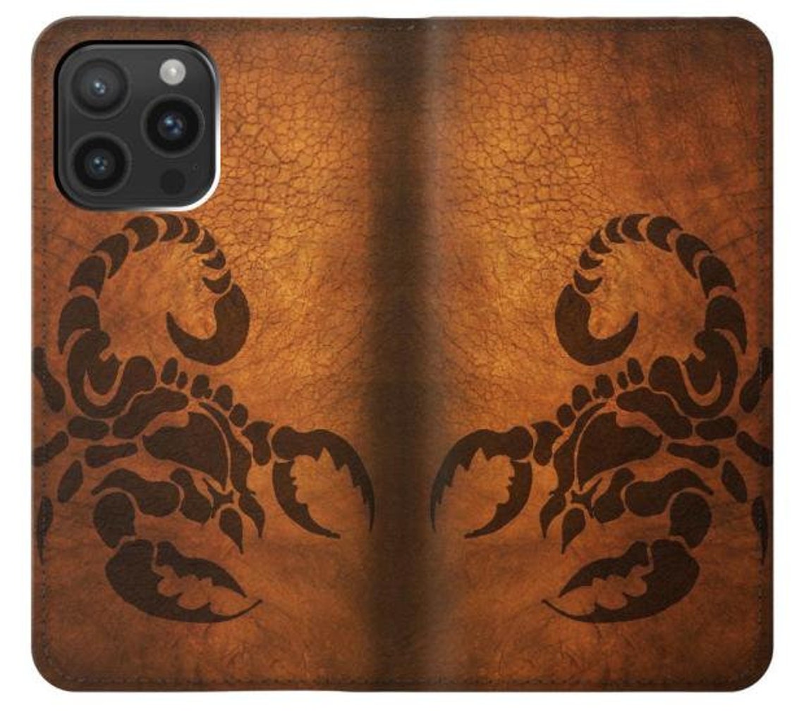 Scorpion Tattoo Hard & Leather Flip Case iPhone 17 Pro Max Air Samsung ...