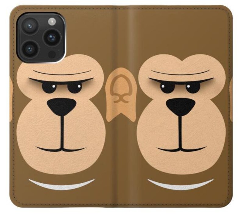Cute Grumpy Monkey Cartoon Hard & Leather Flip Case iPhone 17 Pro Max ...