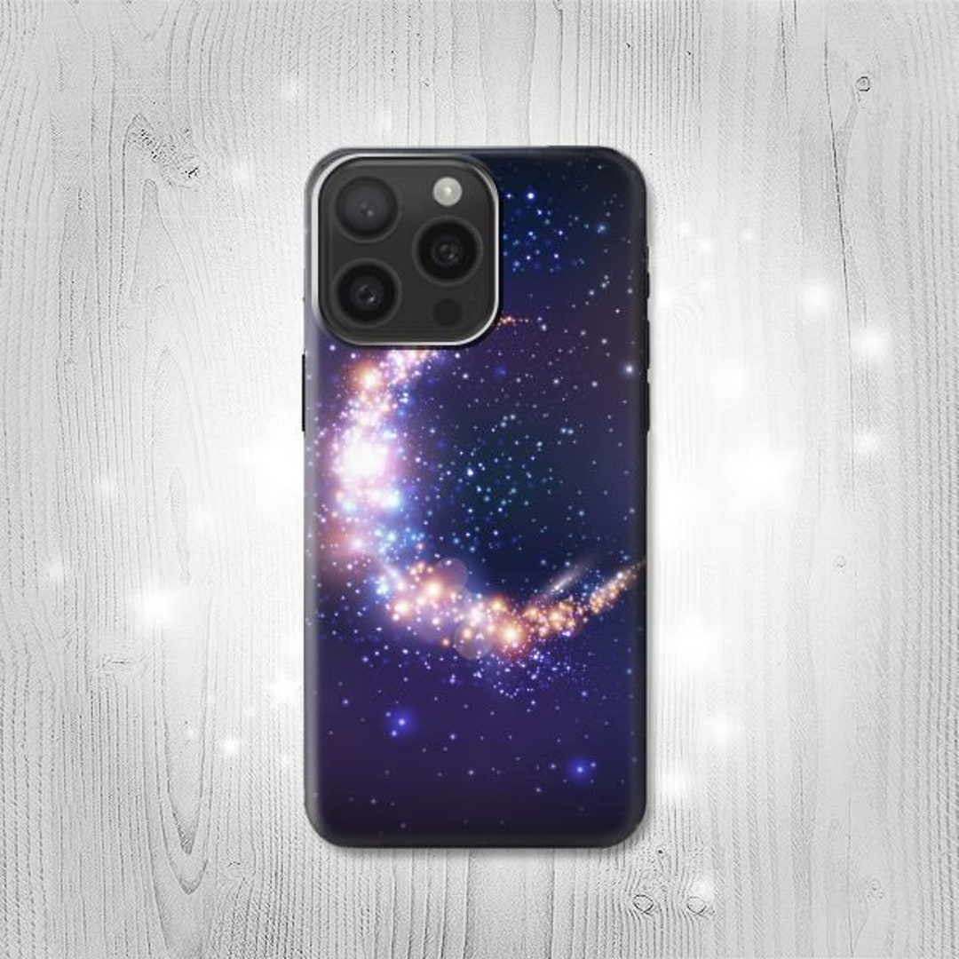 Crescent Moon Galaxy Hard & Leather Flip Case iPhone 16 Pro Max Plus ...
