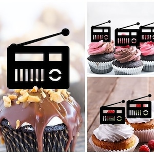 Vintage Retro Radio Party Wedding Birthday Acrylic Cupcake Toppers ...