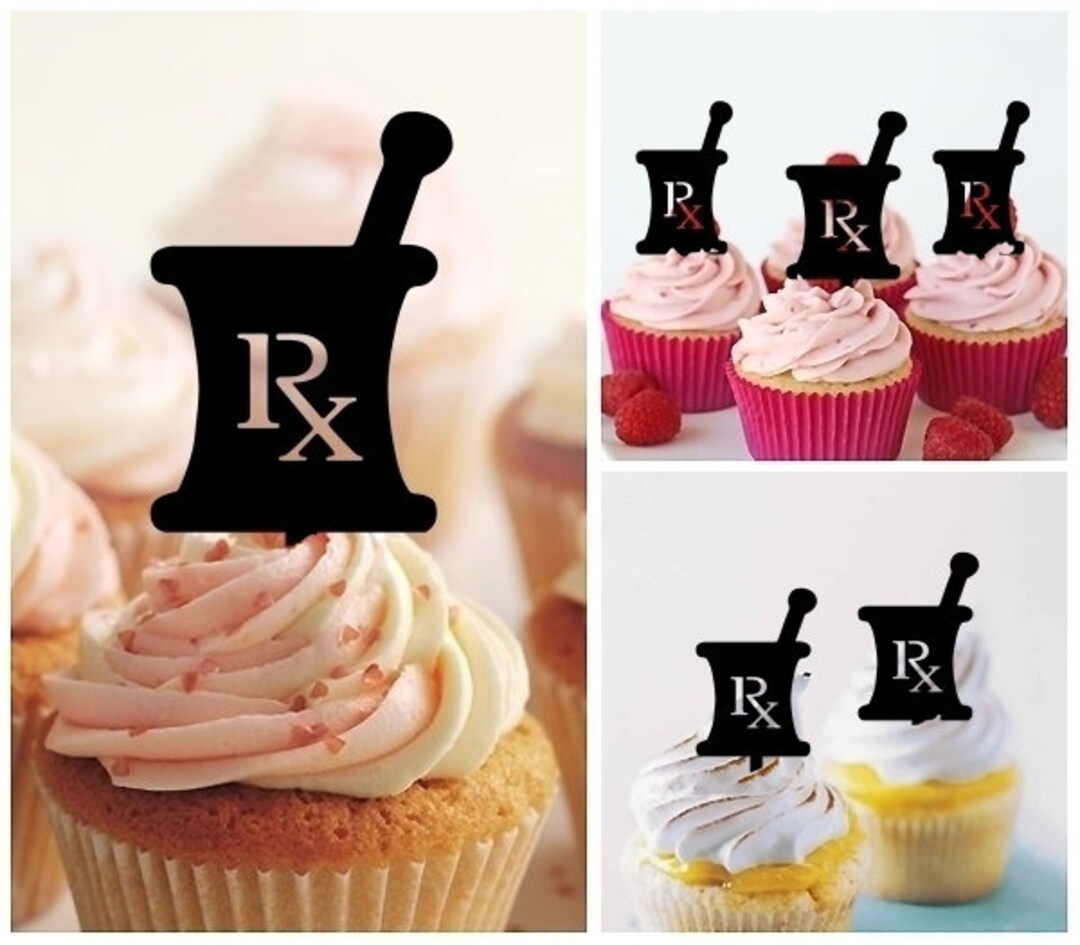 Pharmacy Mortar Pestle Party Wedding Birthday Acrylic Cupcake Toppers ...