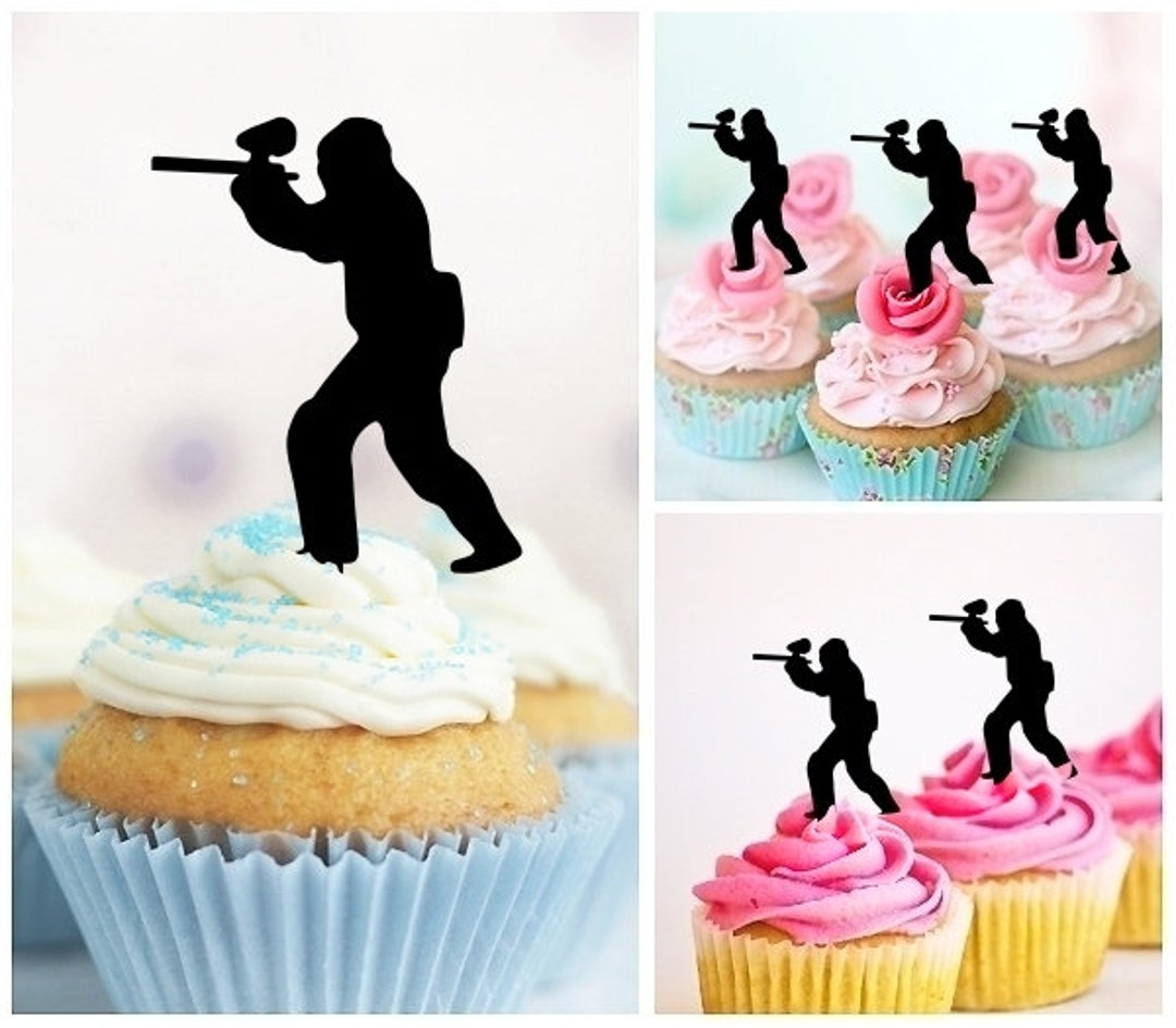 Paintball Solider Party Wedding Birthday Acrylic Cupcake Toppers Decor ...