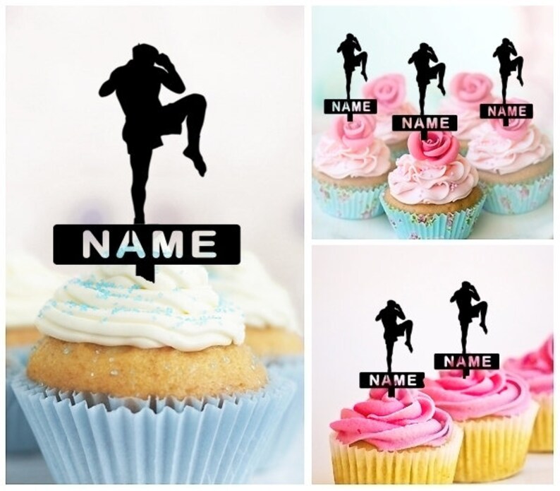 Muay Thai Kickboxing Party Wedding Birthday Acrylic Cupcake Toppers ...