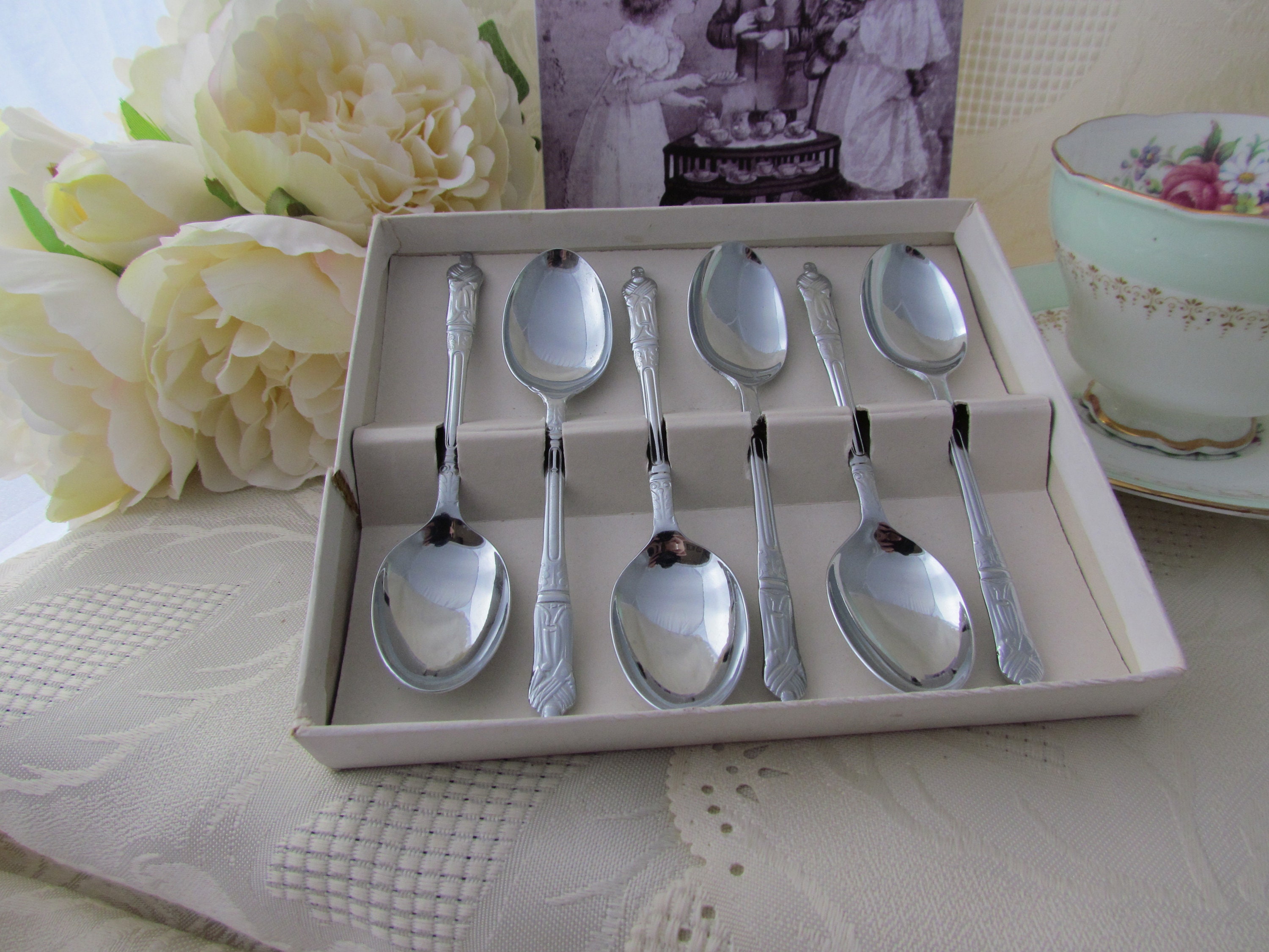 Vintage Boxed Set of 6 Chrome Plated Apostle Spoons - Circa 1950's - Etsy