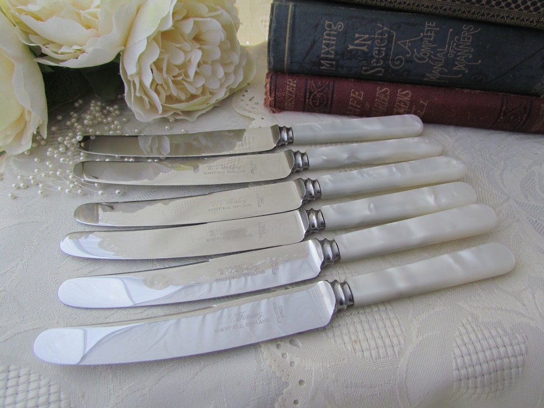 Vintage Set of 6 Dessert Cutlery - W V Finley Sheffield Stainless Steel ...